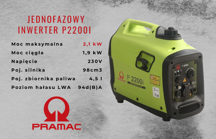 Agregat prądotwórczy PRAMAC P2200i 2.1 kW inwerterowy + olej + dostawa gratis! - Agro-Metal